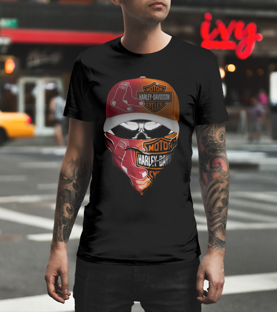 Harley Davidson Motorcycles Boston Red Sox Hat And Bandana T-Shirt