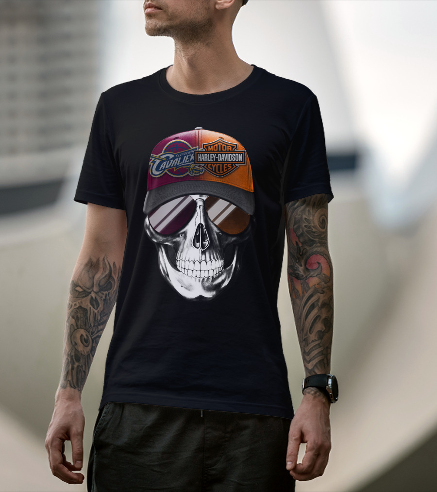 Cleveland Cavaliers Harley Davidson Skull Cap Fusion T-Shirt