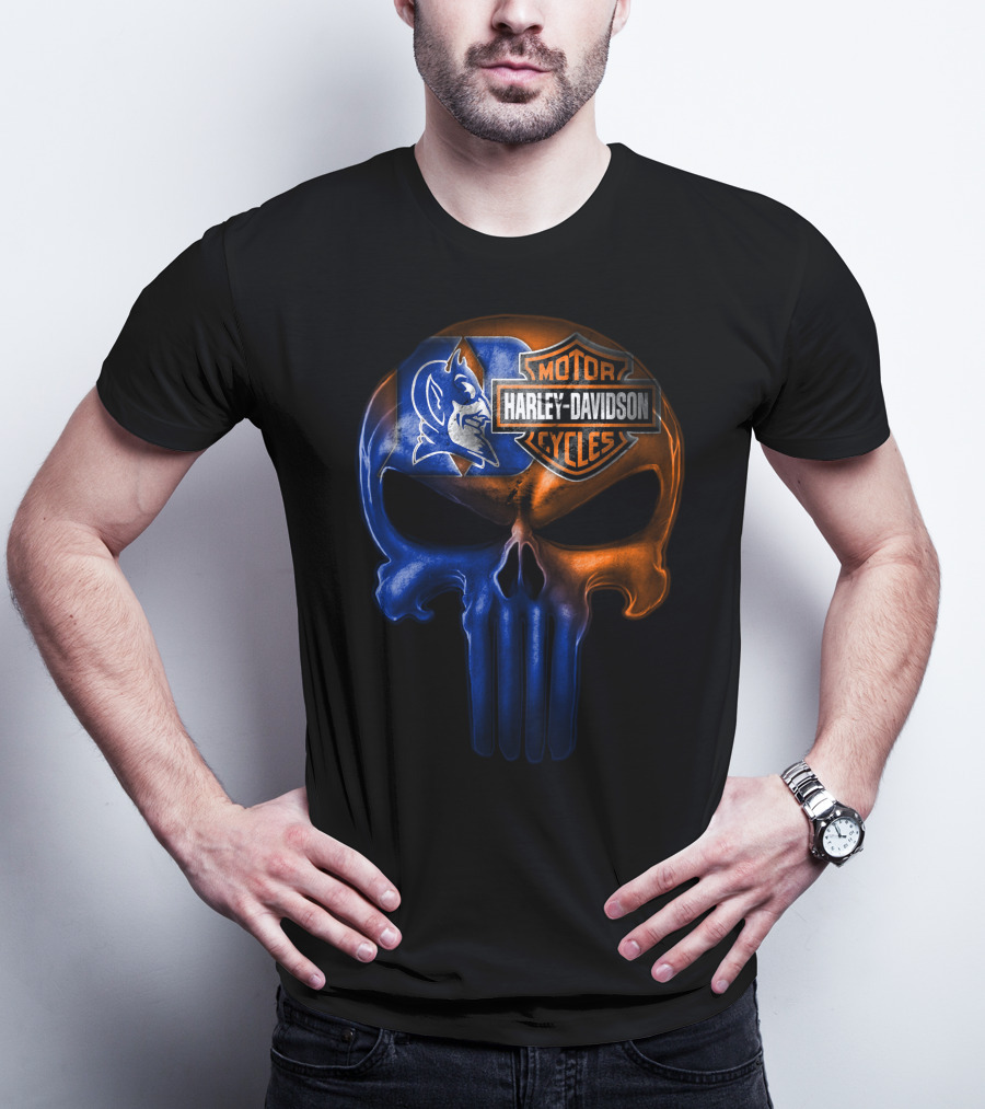 Duke Blue Devils Harley Davidson Punisher Skull T-Shirt