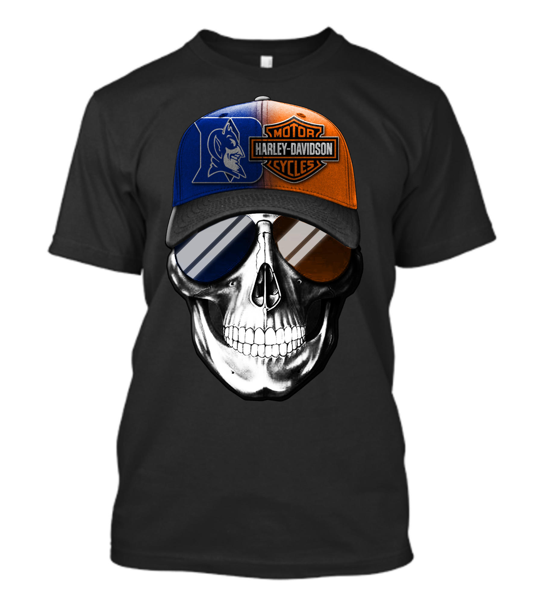 Harley Davidson Motor Cycles Blue Devil Skull Cap T-Shirt