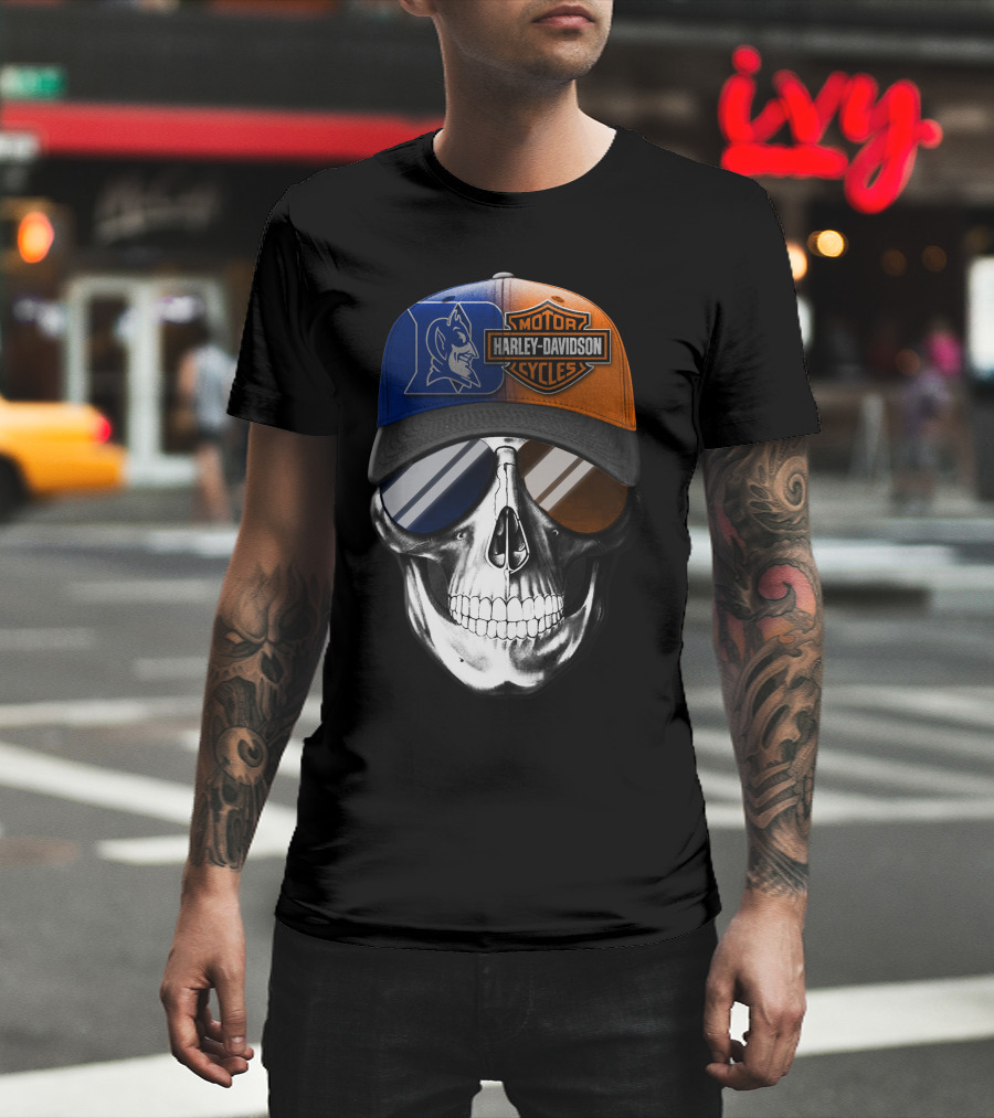 Harley Davidson Motor Cycles Blue Devil Skull Cap T-Shirt