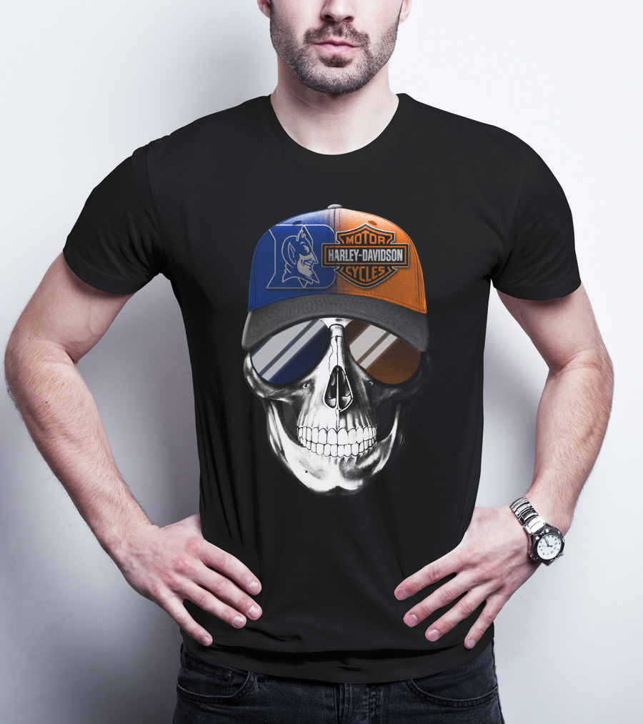 Harley Davidson Motor Cycles Blue Devil Skull Cap T-Shirt