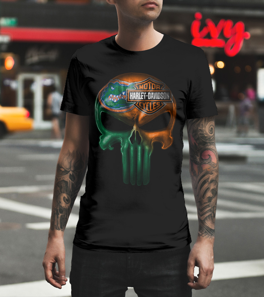 Florida Gators Harley Davidson Punisher Skull T-Shirt