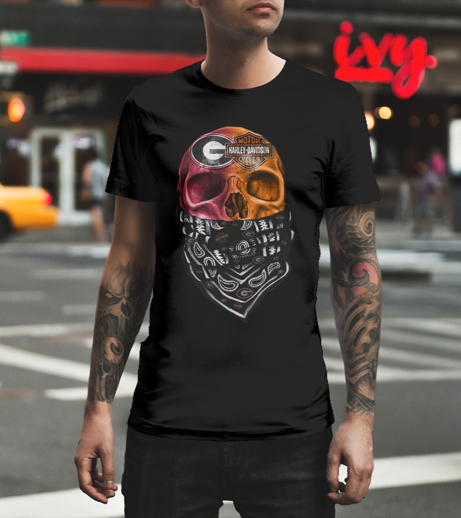 Harley Davidson Georgia Bulldogs Skull With Bandana T-Shirt