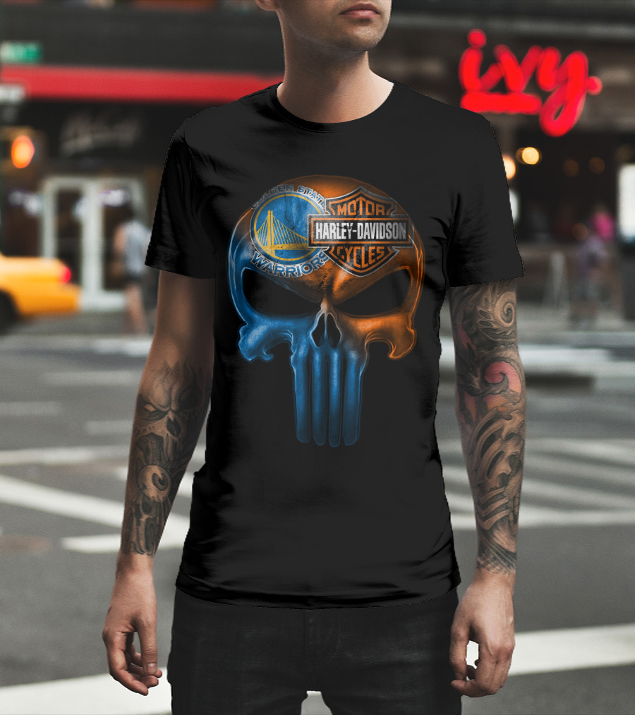 Golden State Warriors Harley Davidson Punisher Skull T-Shirt