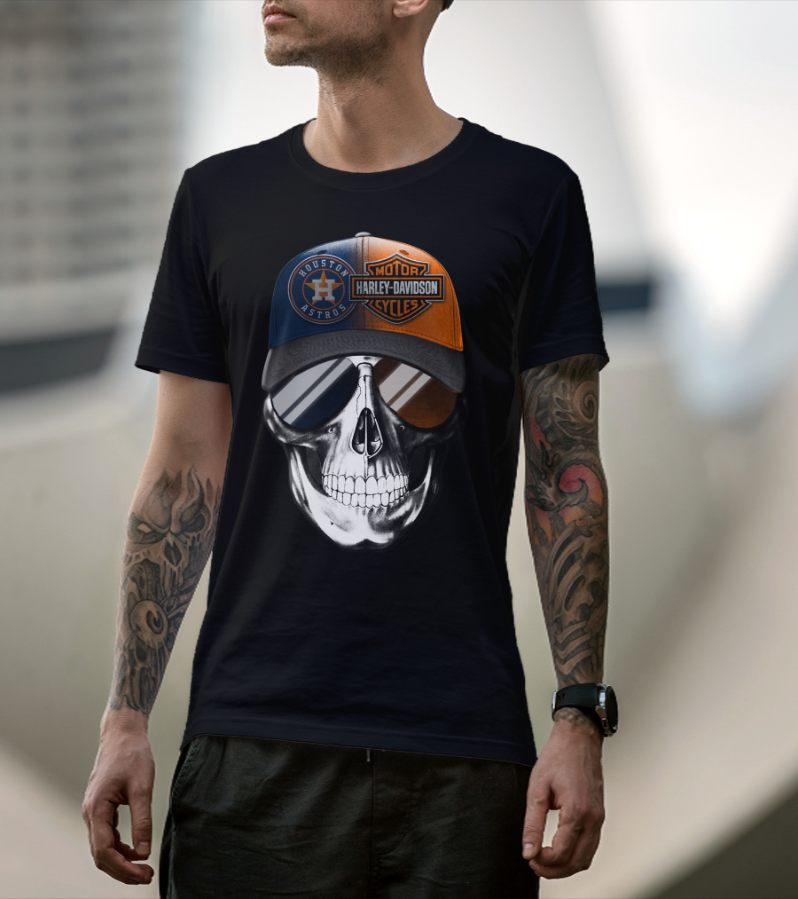 Harley Davidson Motorcycles Houston Astros Skull Cap T-Shirt