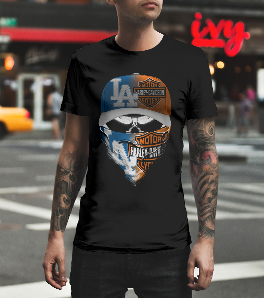 Los Angeles Dodgers Davidson Motor Cycles Skull Mask T-Shirt