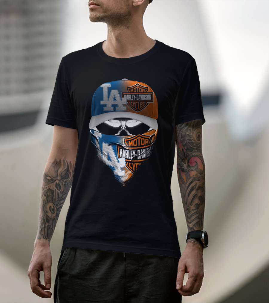 Los Angeles Dodgers Davidson Motor Cycles Skull Mask T-Shirt