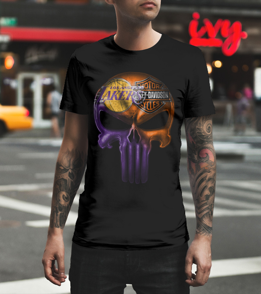 Los Angeles Lakers Harley Davidson Skull T-Shirt