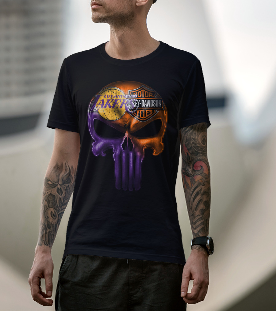 Los Angeles Lakers Harley Davidson Skull T-Shirt