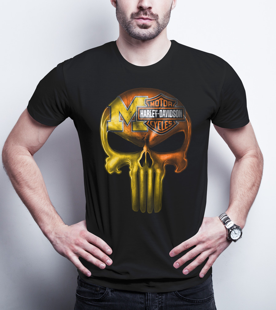 Michigan Wolverines Punisher Harley Davidson Motorcycles T-Shirt