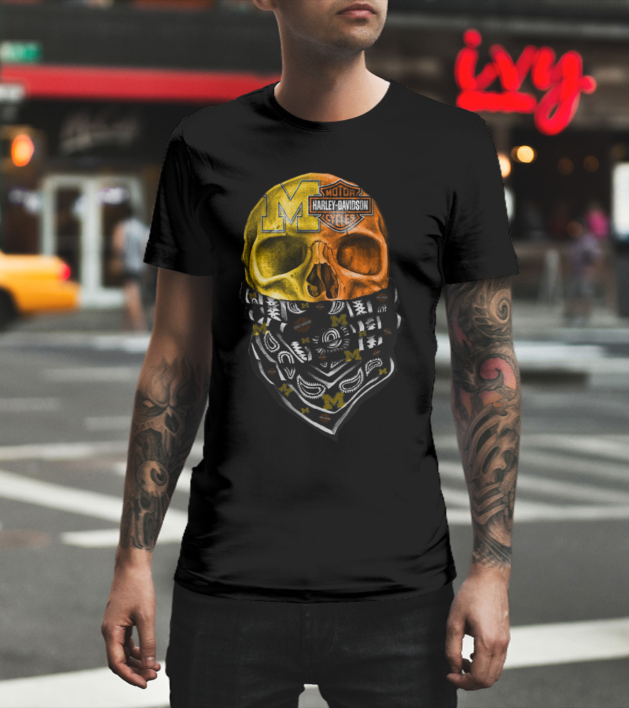 Harley Davidson Skull Michigan Wolverines T-Shirt