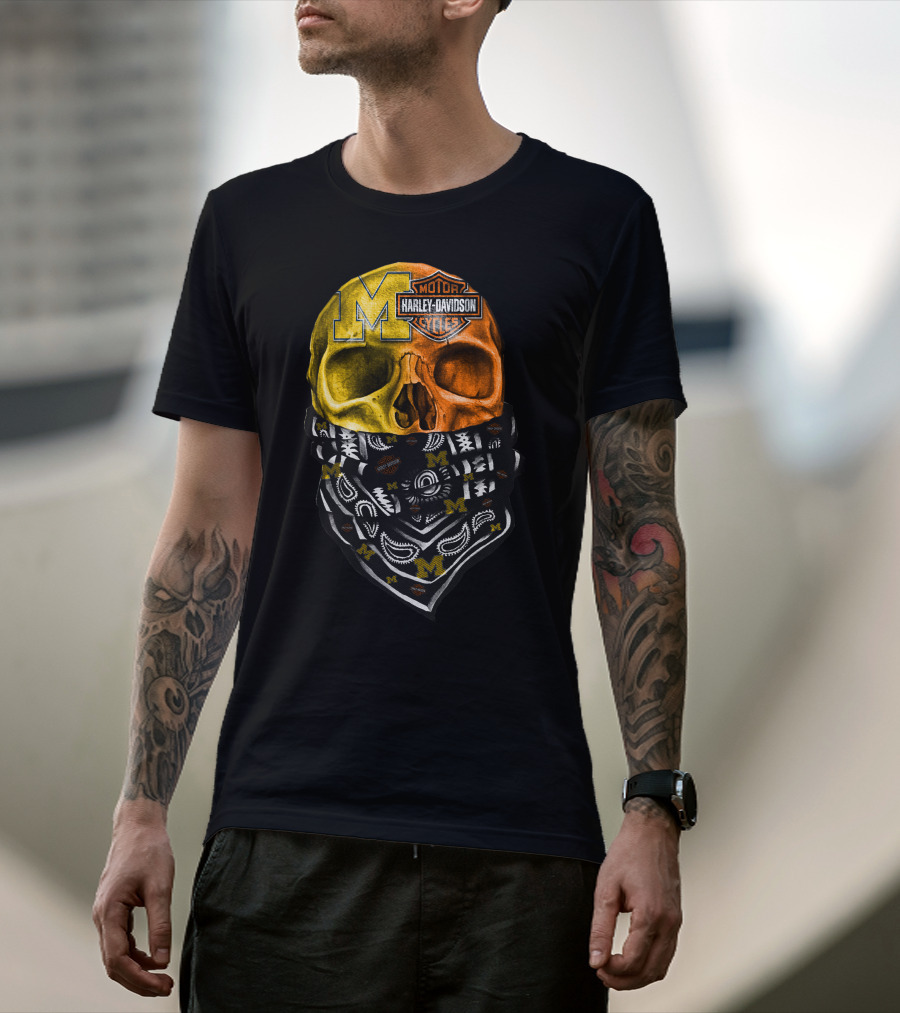 Harley Davidson Skull Michigan Wolverines T-Shirt