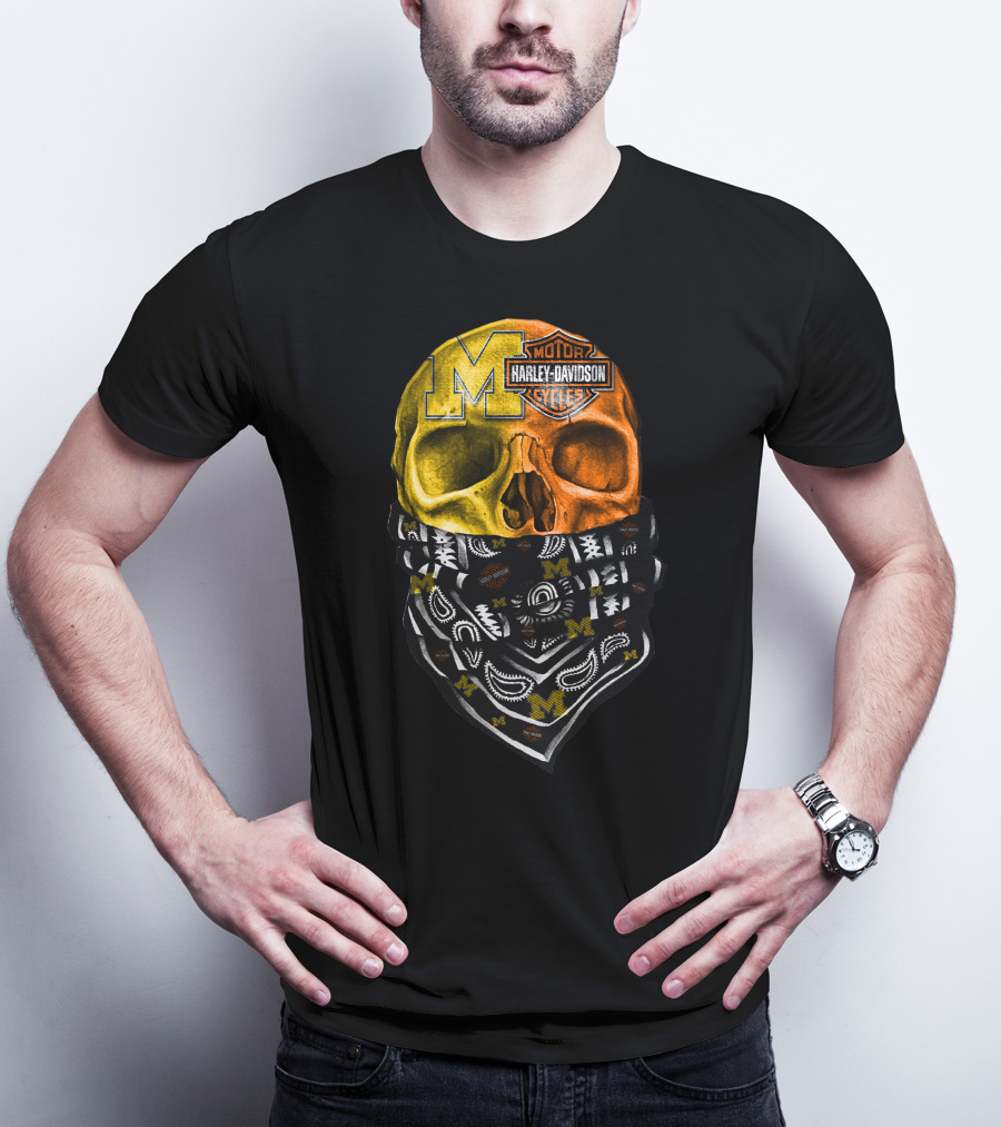 Harley Davidson Skull Michigan Wolverines T-Shirt
