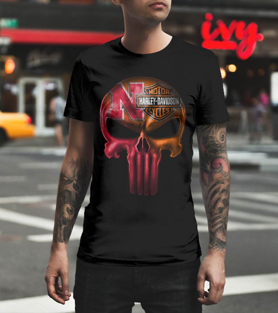 Nebraska Harley Davidson Punisher Skull T-Shirt