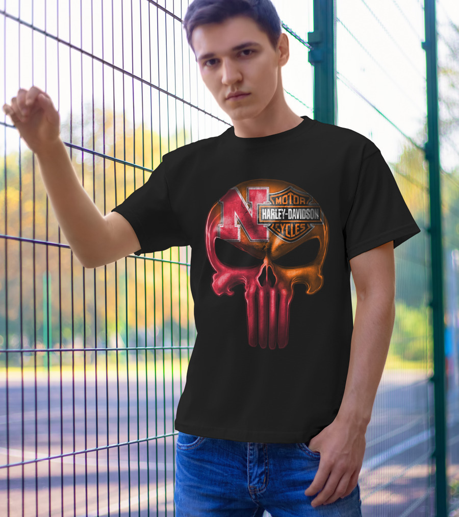 Nebraska Harley Davidson Punisher Skull T-Shirt