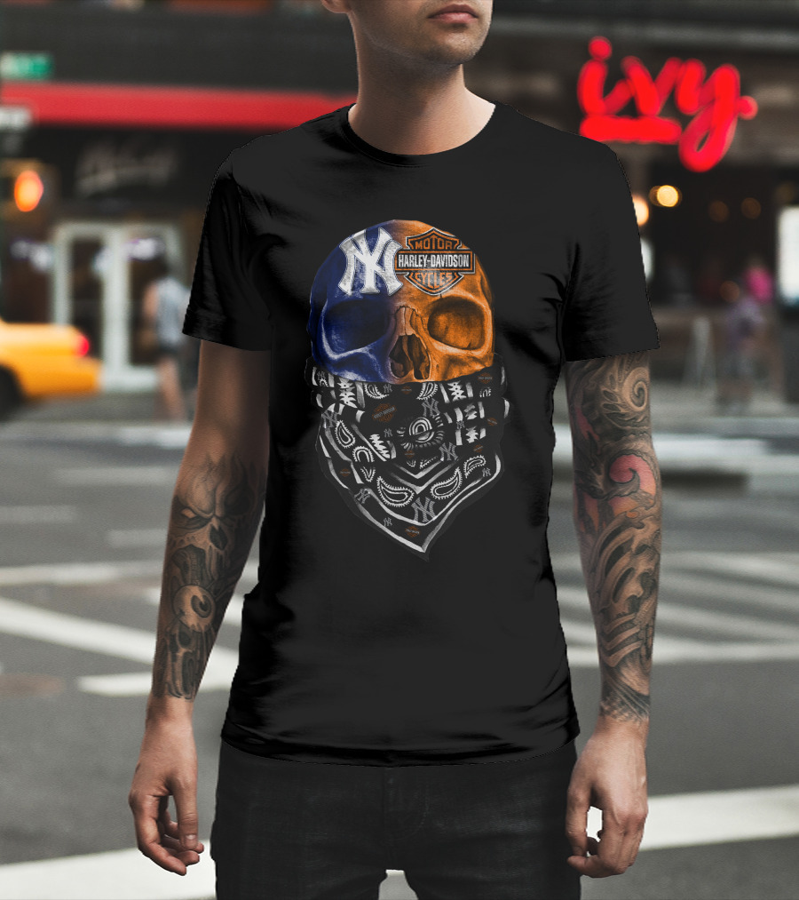 New York Yankees Harley Davidson Skull Bandana T-Shirt