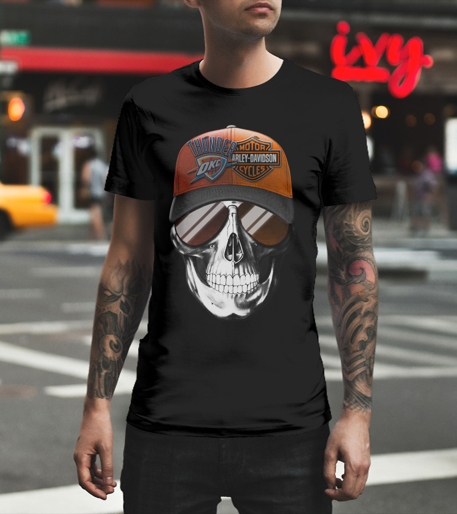 Oklahoma City Thunder Harley Davidson Skull Cap T-Shirt