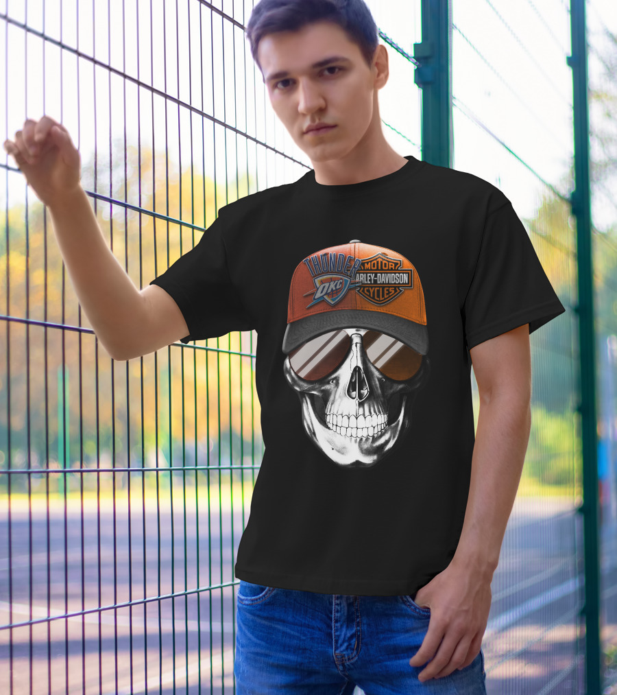 Oklahoma City Thunder Harley Davidson Skull Cap T-Shirt