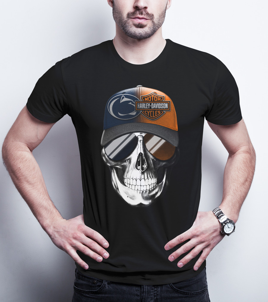 Harley Davidson Motor Cycles Penn State Skull Hat T-Shirt