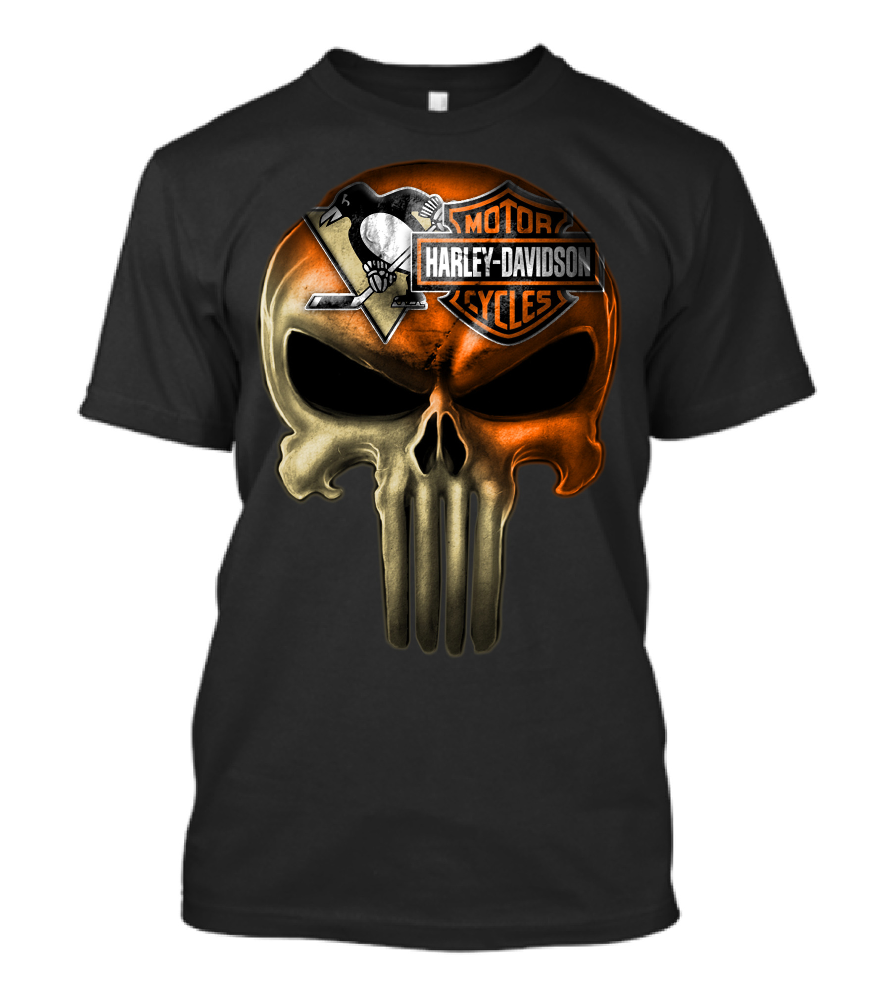 Penguins Harley Davidson Punisher Skull T-Shirt