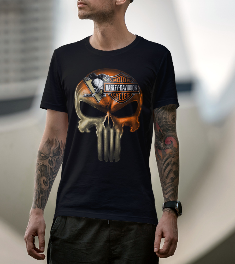 Penguins Harley Davidson Punisher Skull T-Shirt