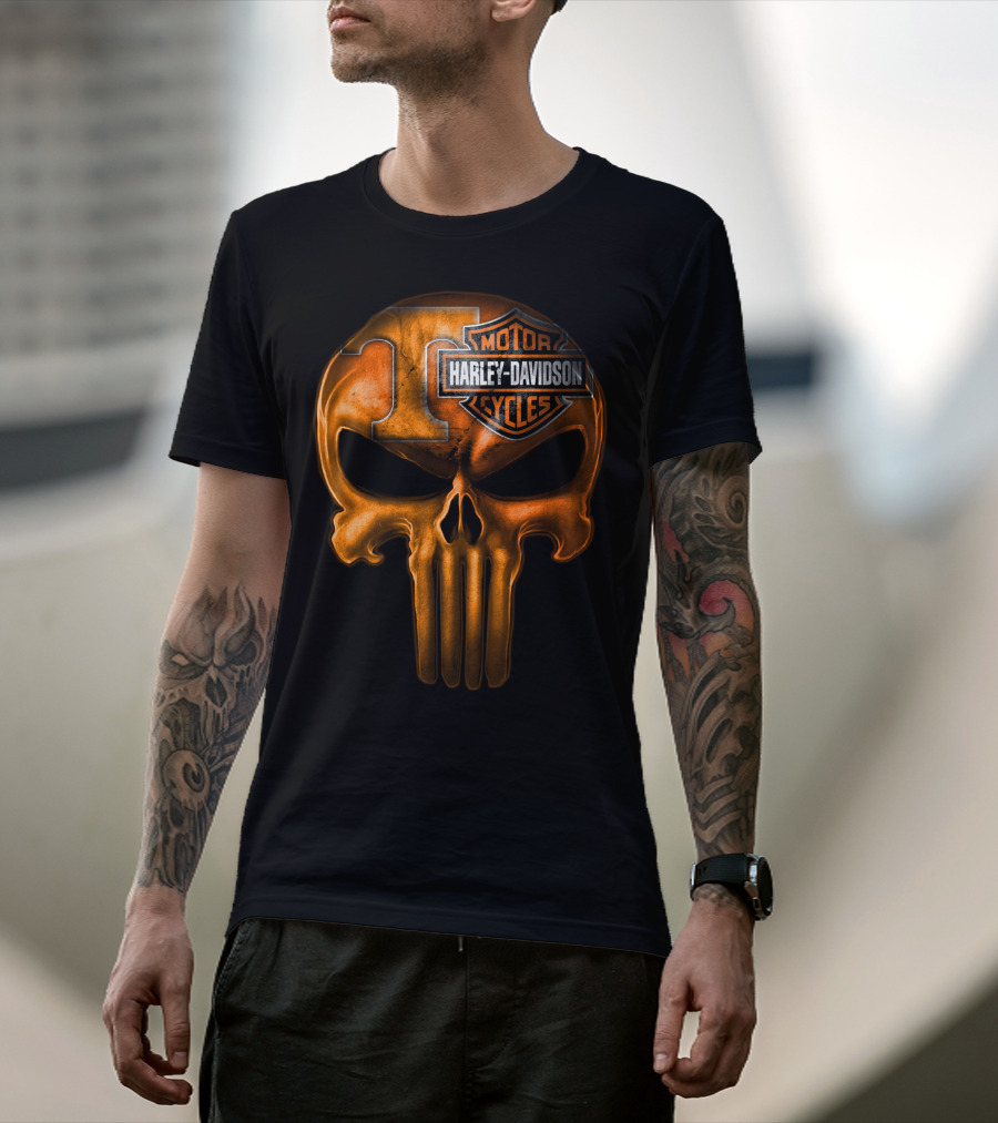Orange T Skull Harley Davidson Motor Cycles T-Shirt