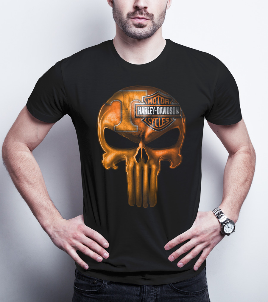 Orange T Skull Harley Davidson Motor Cycles T-Shirt