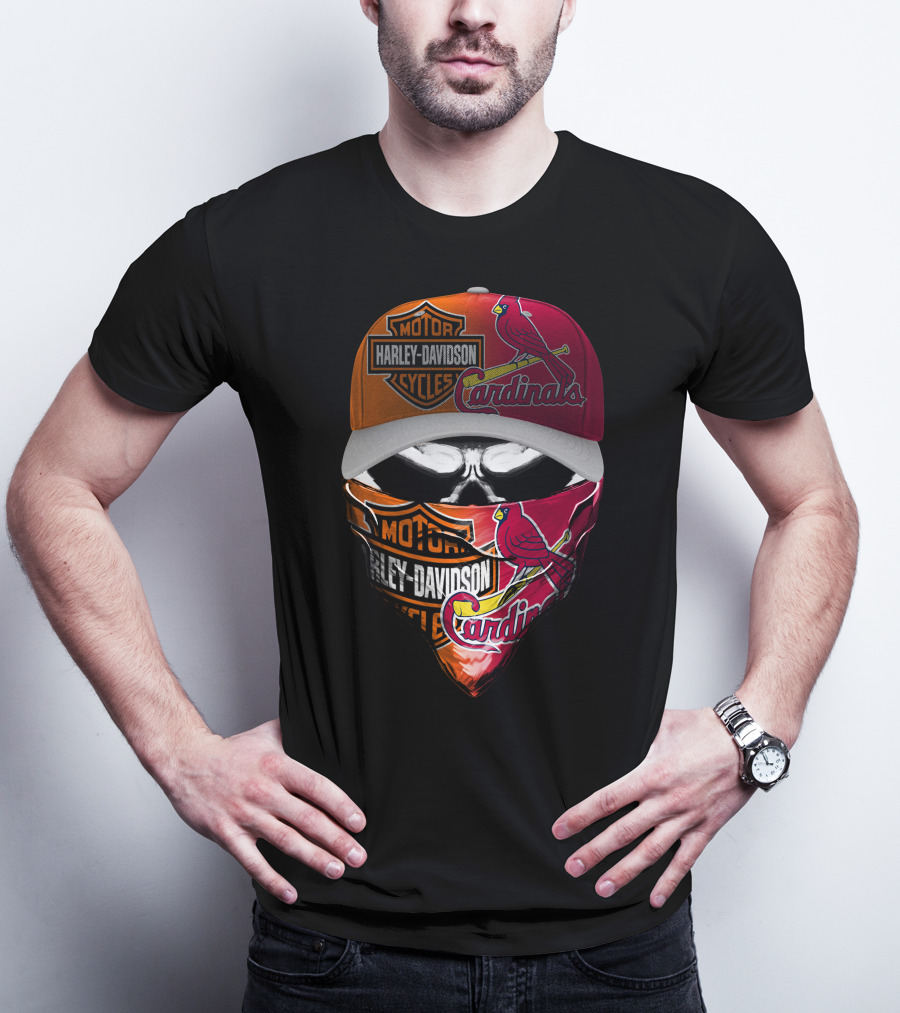 Harley Davidson Motorcycles Cardinals Skull Cap And Bandana Combo T-Shirt