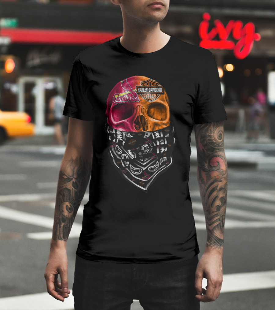 Cardinals Harley Davidson Skull Bandana T-Shirt