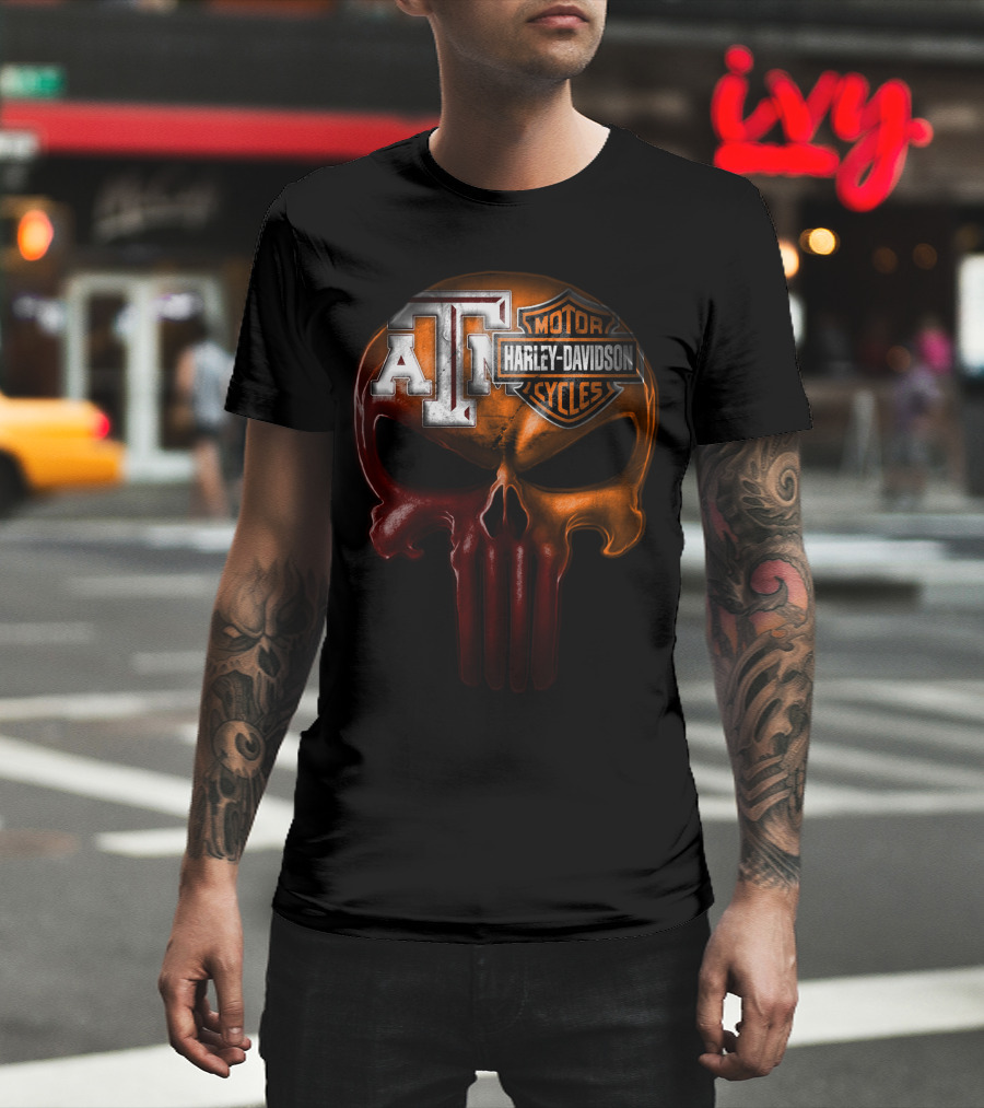 Texas A&M Harley Davidson Punisher Skull T-Shirt