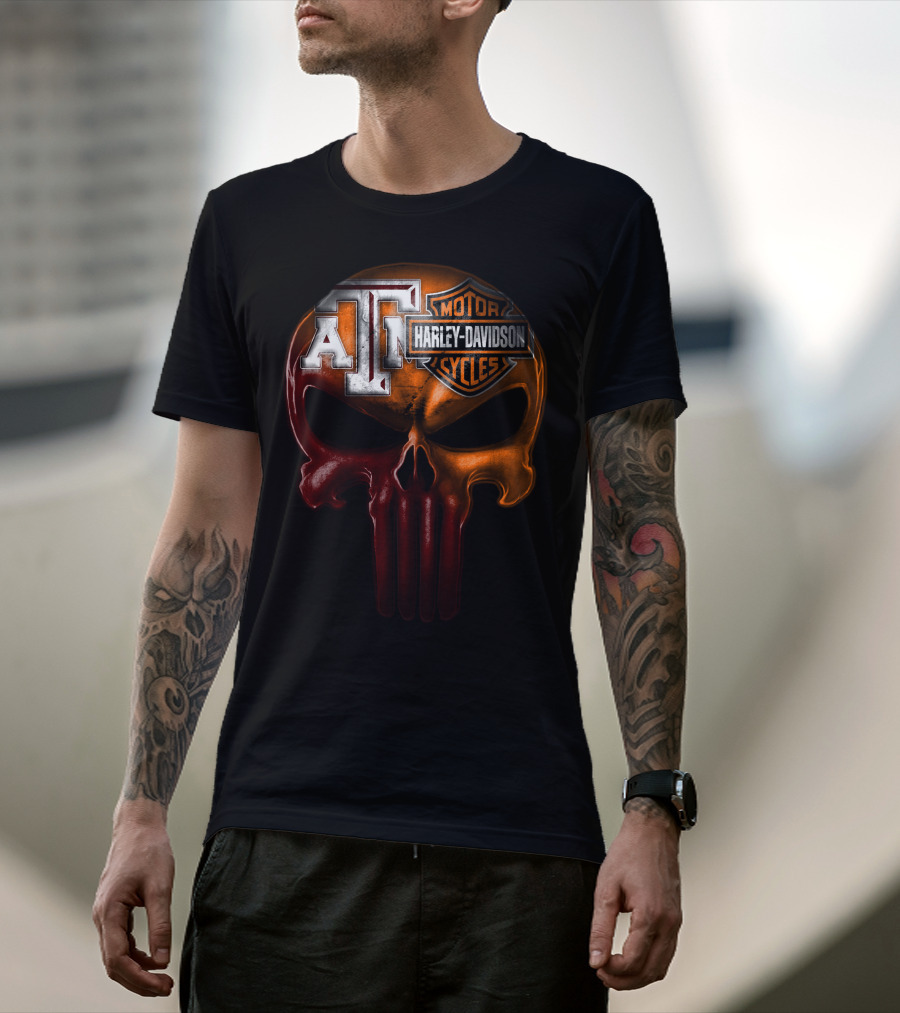 Texas A&M Harley Davidson Punisher Skull T-Shirt