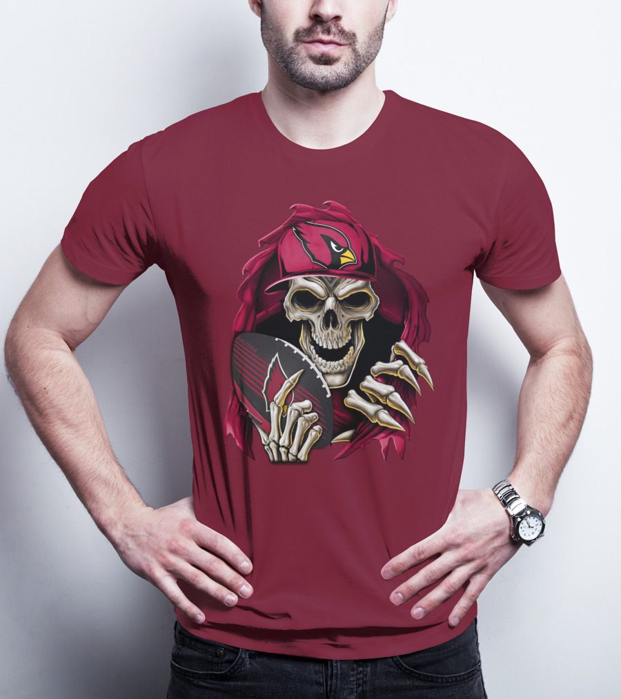 Arizona Cardinals Skull Holding Football T-Shirt