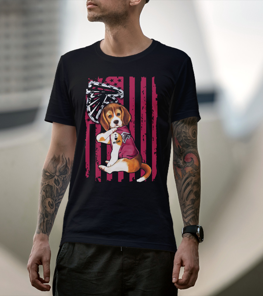 Beagle I Love Mom Atlanta Falcons American Flag T-Shirt