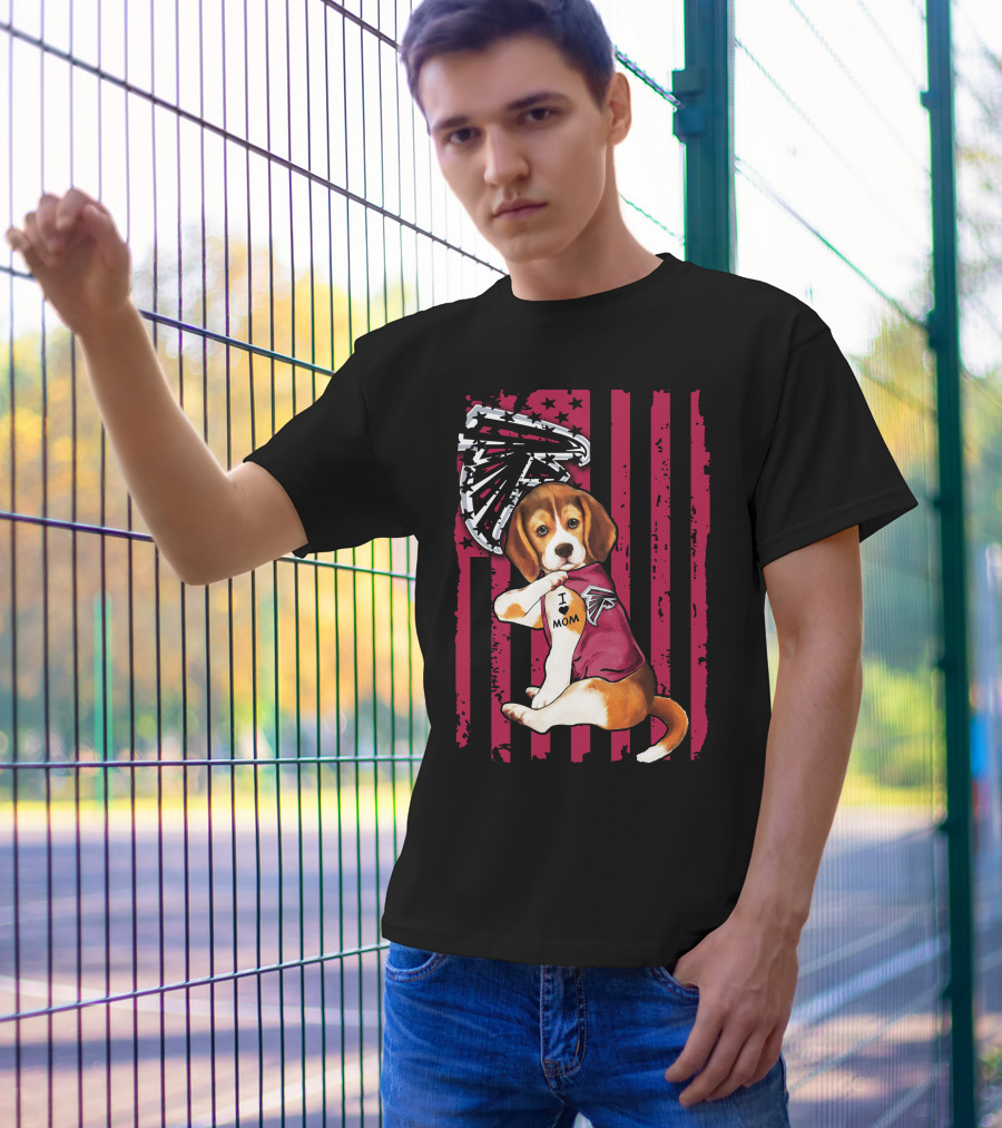 Beagle I Love Mom Atlanta Falcons American Flag T-Shirt