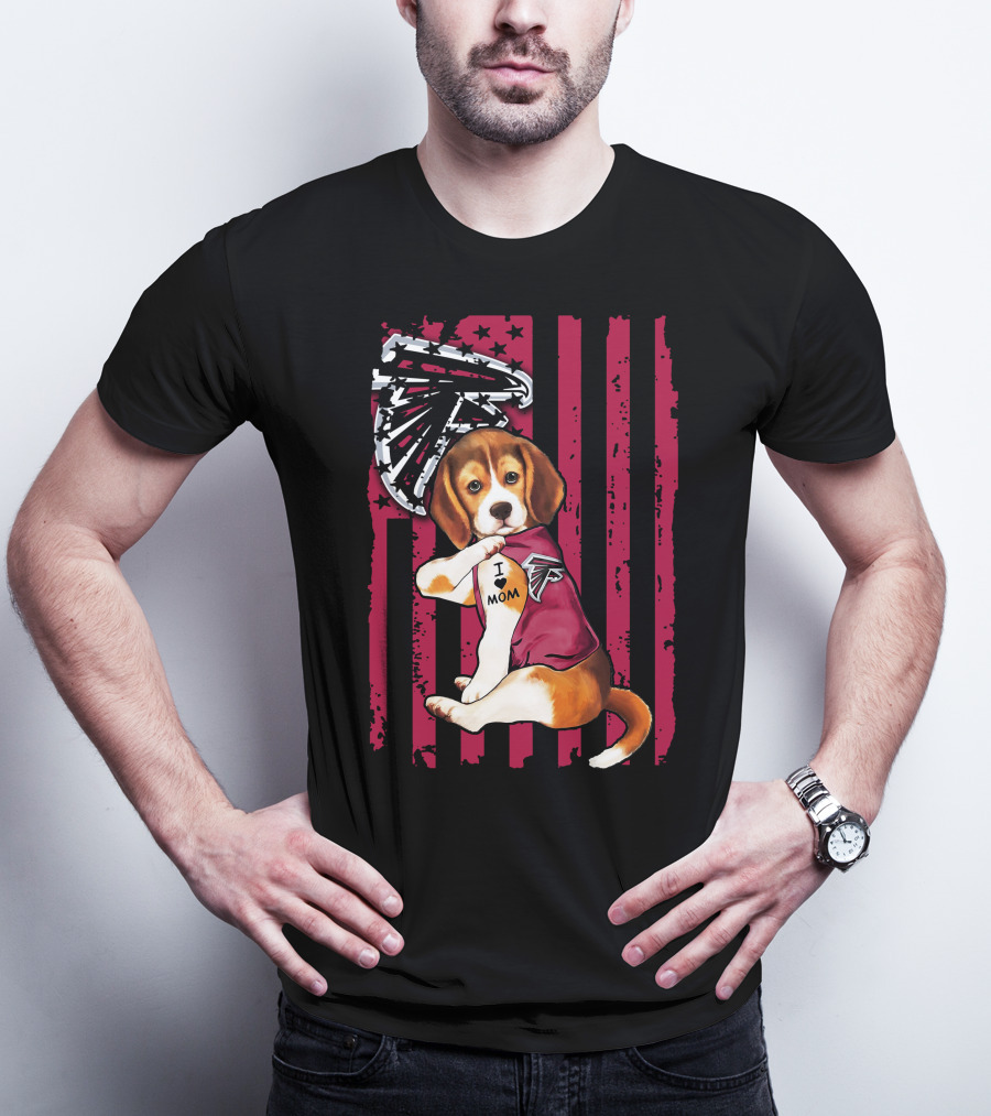 Beagle I Love Mom Atlanta Falcons American Flag T-Shirt