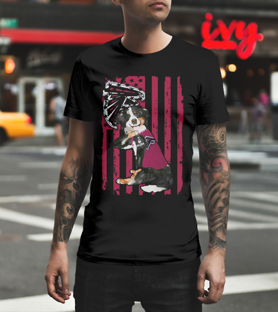 Atlanta Falcons Border Collie I Love Mom American Flag T-Shirt