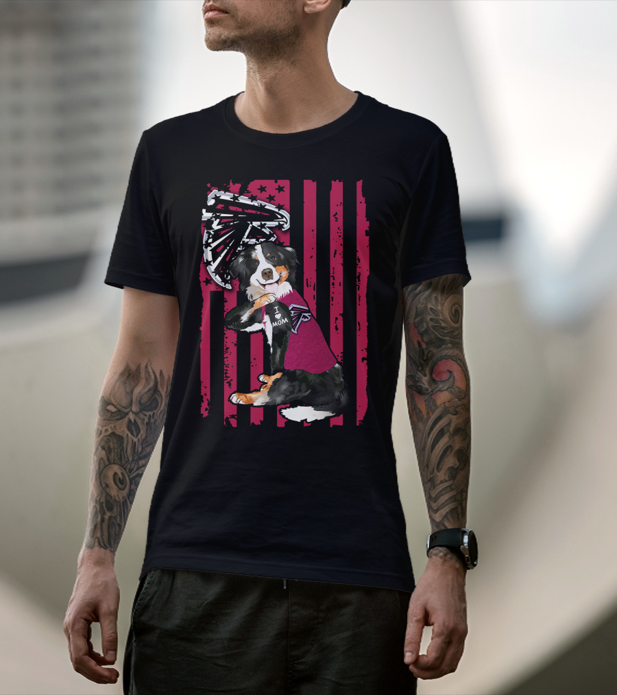 Atlanta Falcons Border Collie I Love Mom American Flag T-Shirt