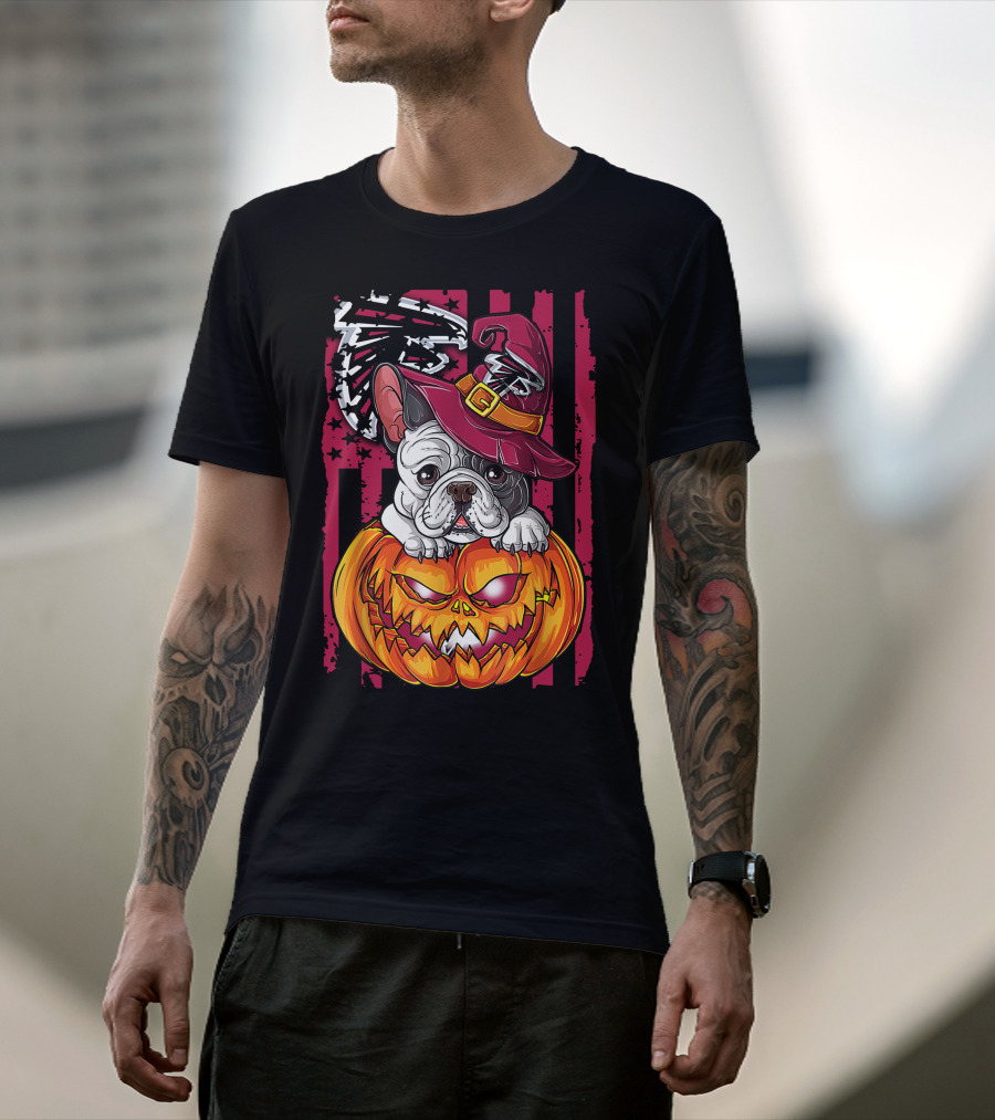 Hlw Bulldog Pumpkin Witch Hat Atlanta Falcons T-Shirt