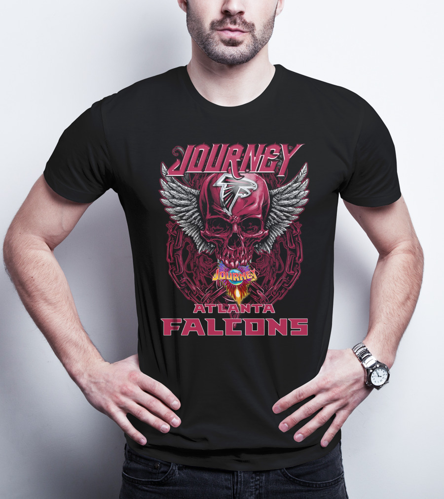 Journey Atlanta Falcons Skull Wings Flame Chains T-Shirt
