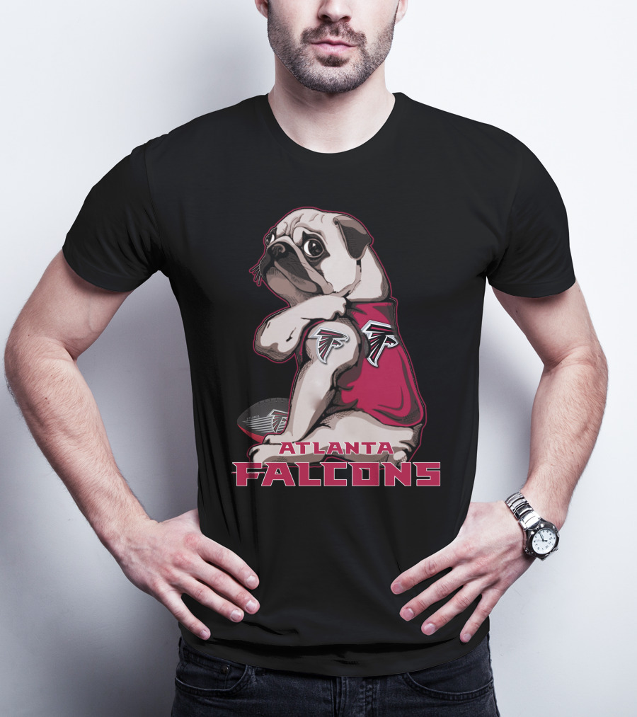 Pug Wearing Atlanta Falcons Gear With Football T-Shirt