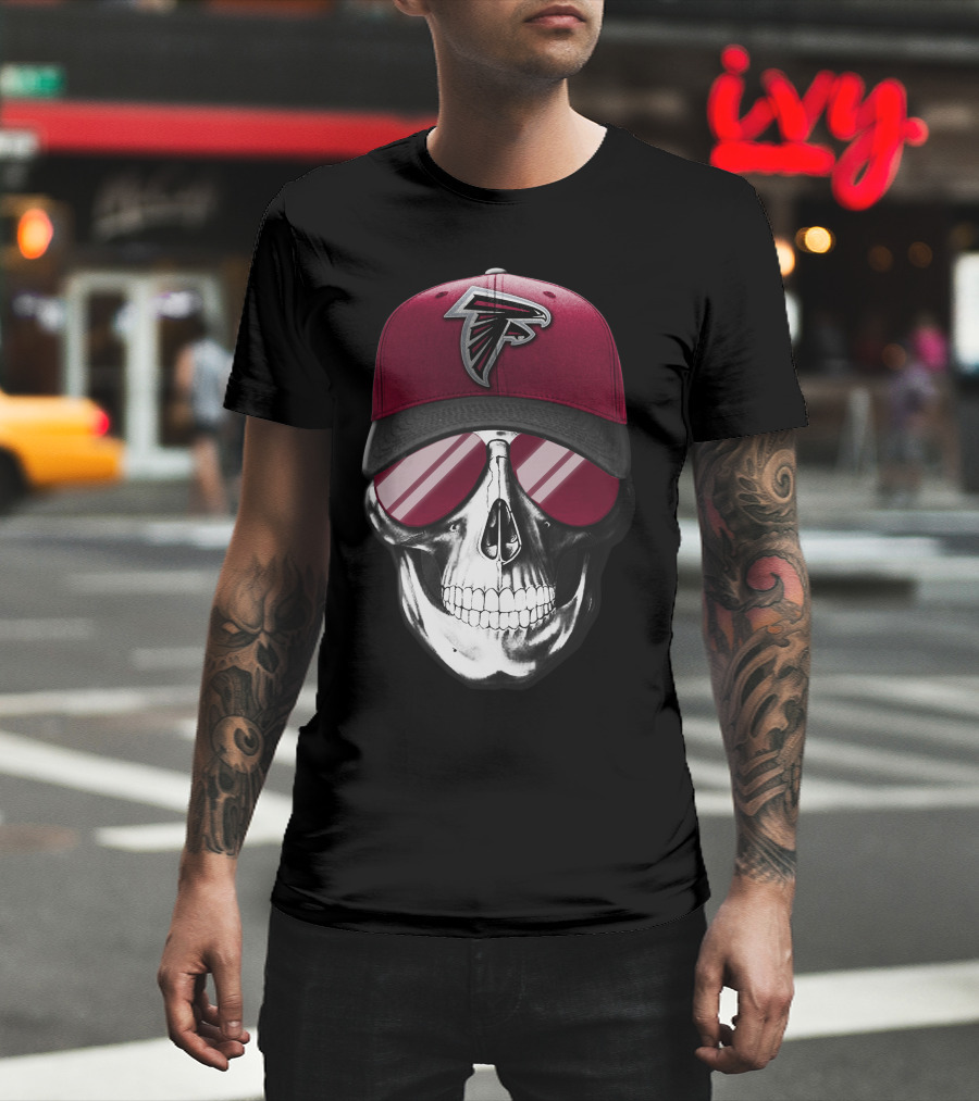 Atlanta Falcons Skull Red Cap T-Shirt