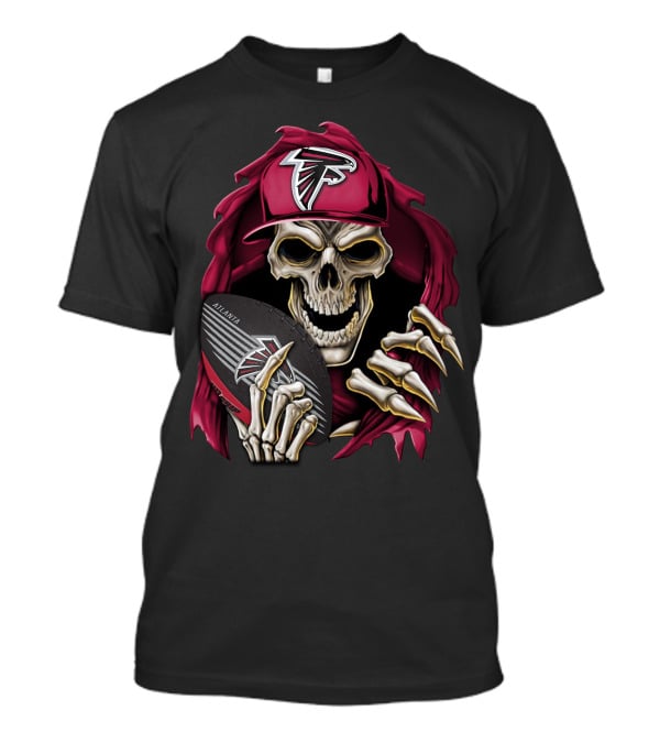 Skullbong Atlanta Falcons Skeleton With Cap Holding Football T-Shirt