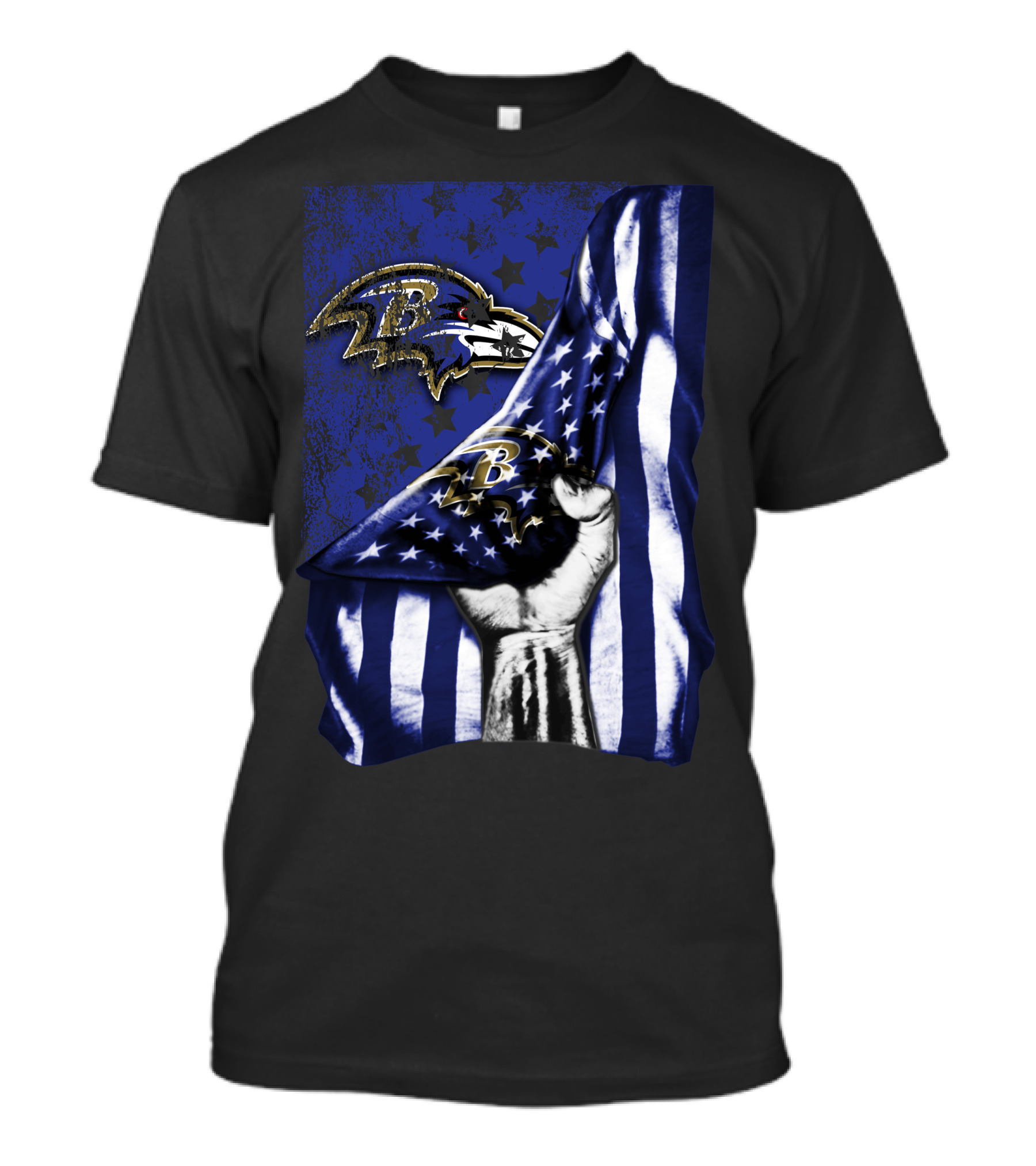 Baltimore Ravens Flag Stars Fist Ravens Logo Blue White T-Shirt