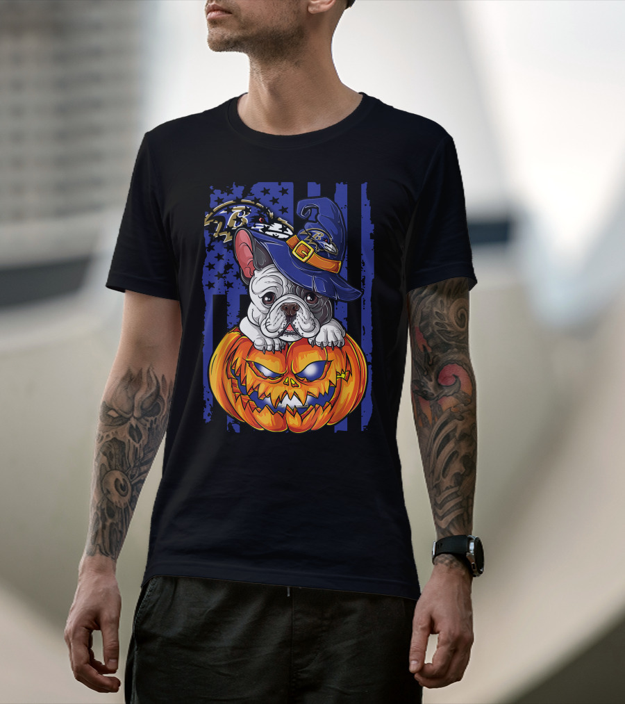 Bulldog Halloween Pumpkin Baltimore Ravens Wizard Hat T-Shirt