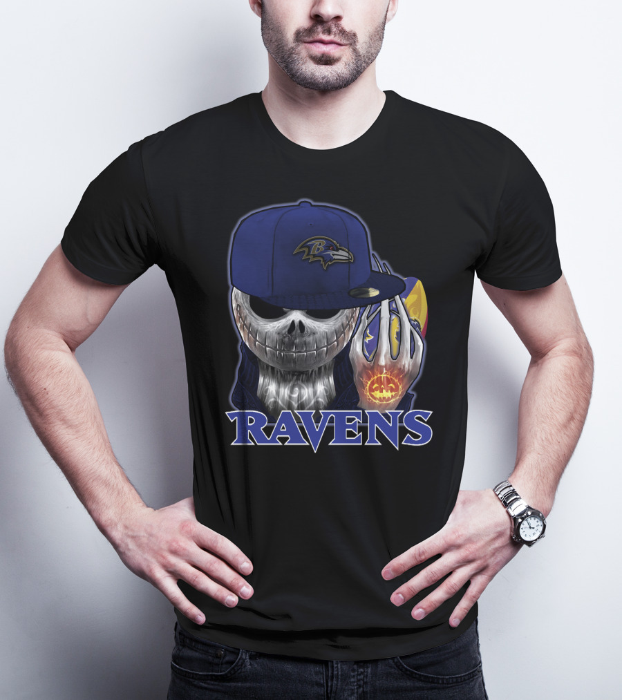 Jackskull Ravens Baltimore Halloween Football T-Shirt