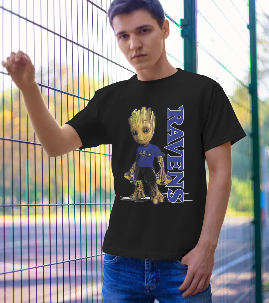 Groot Ravens Baltimore Football Fan T-Shirt