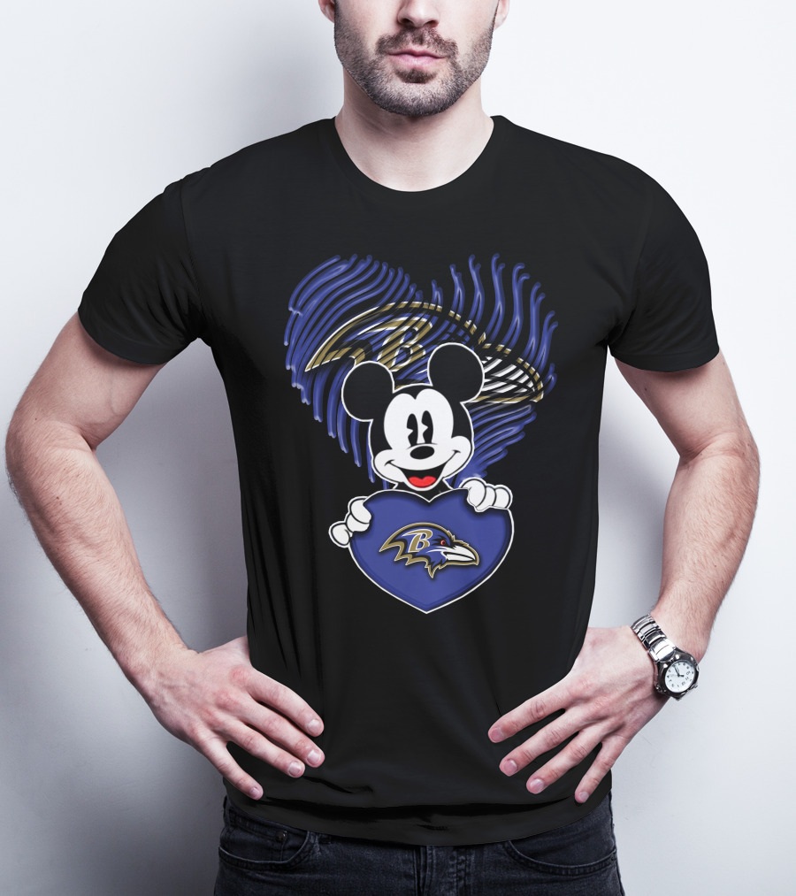 Mick Mouse Heart Baltimore Ravens Fan Spirit T-Shirt