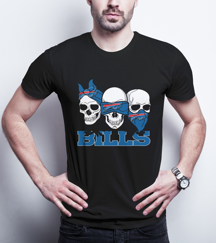 3 Skull Buffalo Bills Logo Bandana Trio T-Shirt