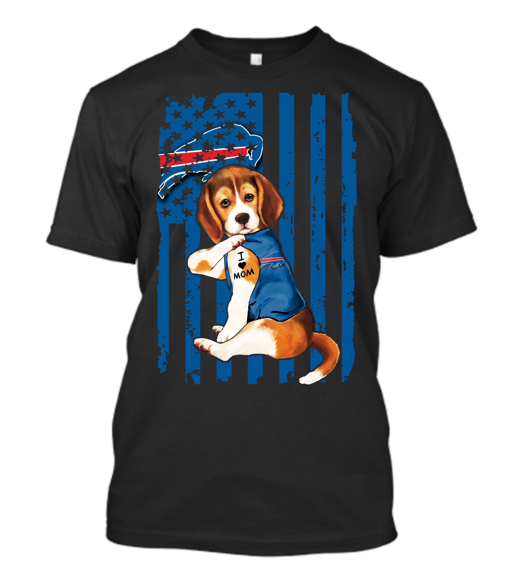 Beagle I Love Mom Buffalo Bills America Flag T-Shirt